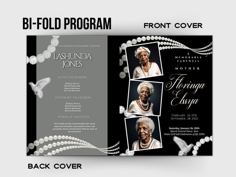 Elegant Funeral Program Template: 8-page Obituary, Black & White (DIY ...