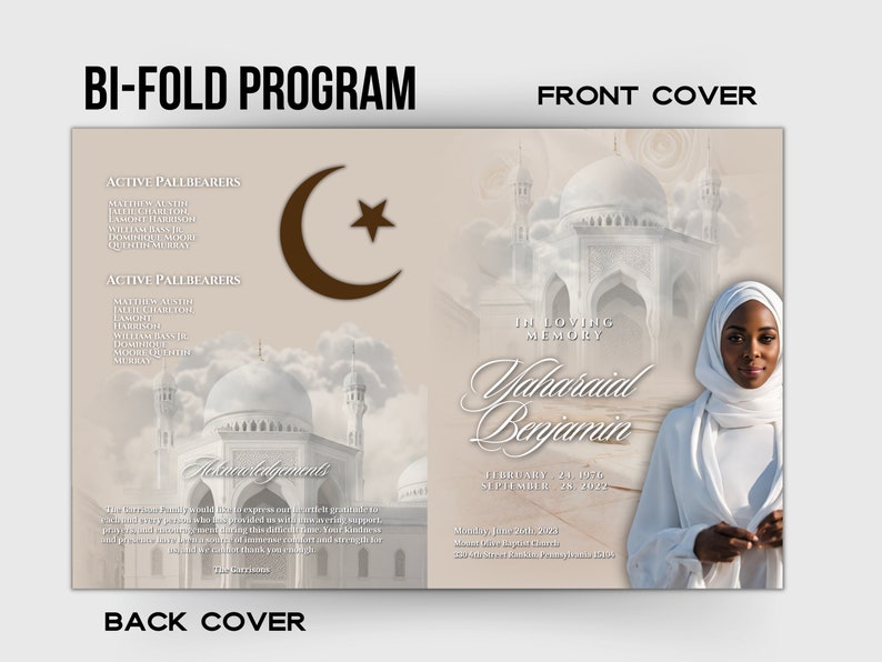 Islamic Funeral Program Template: Celebration of Life (canva, 8.5"x11 ...