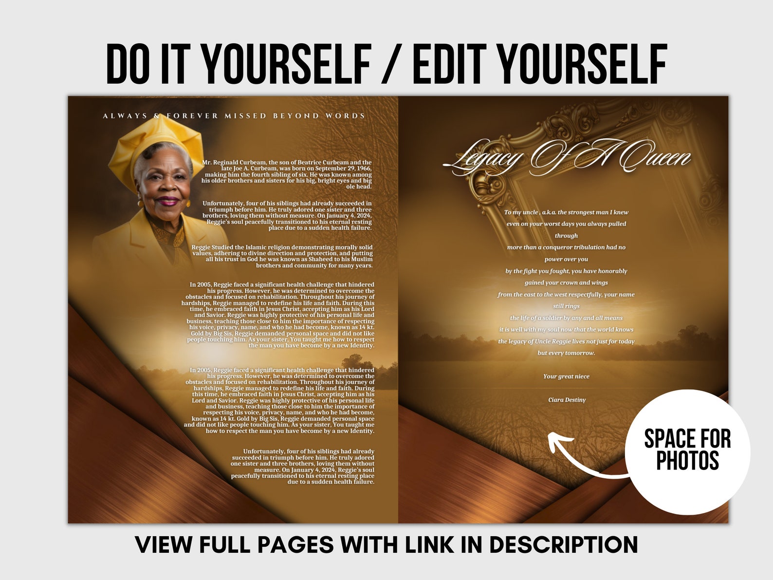 Elegant Brown Funeral Program Template: Yellow Cloud Design (digital ...