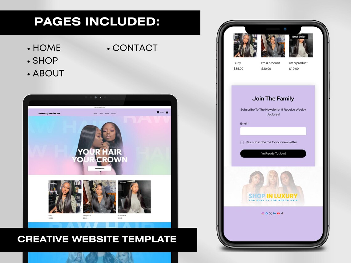 Hair Bundle Wix Website Template: Editable Canva Banners (digital ...