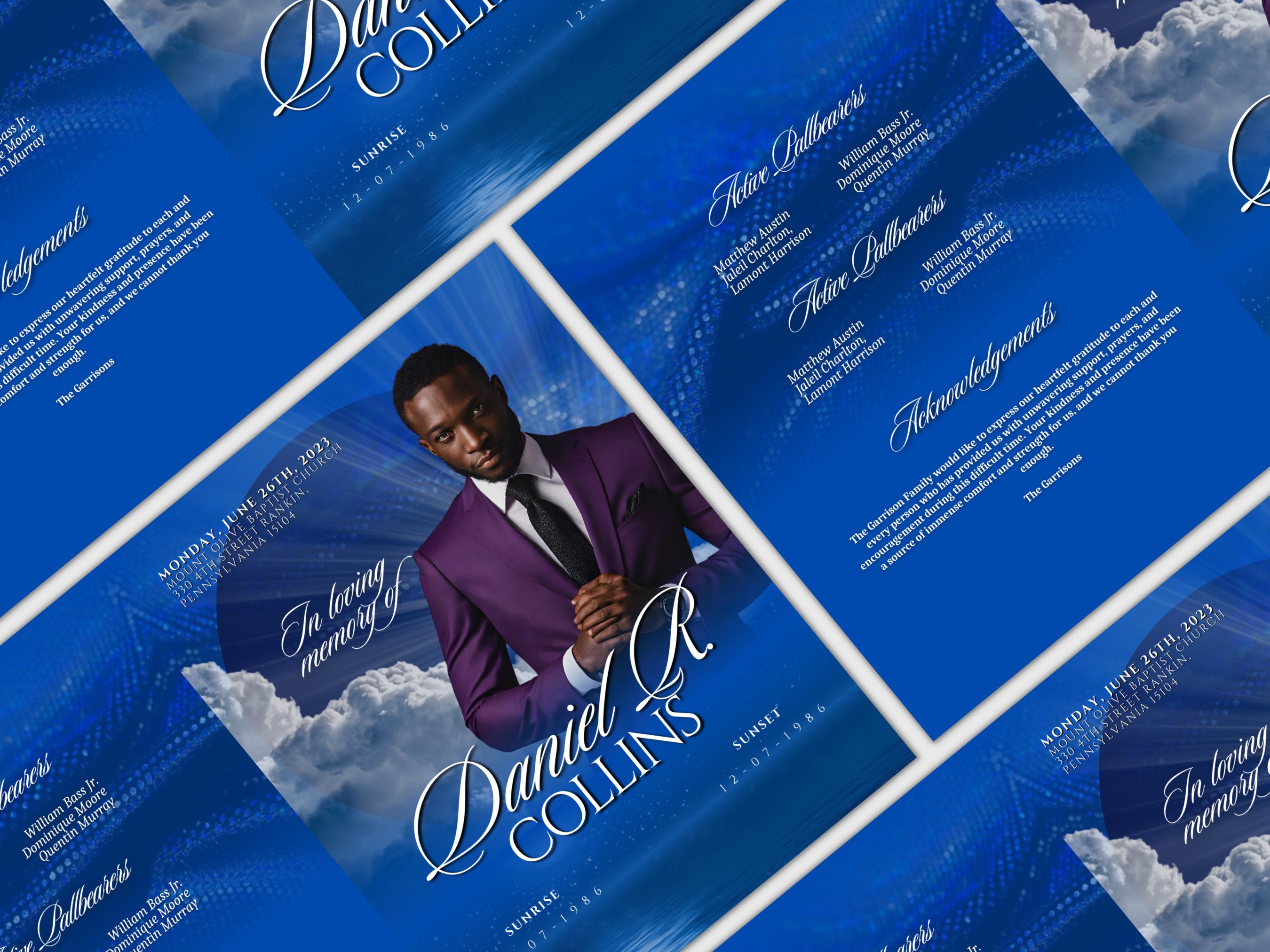Soft Blue Funeral Program Template: 8-page Memorial Booklet (digital ...