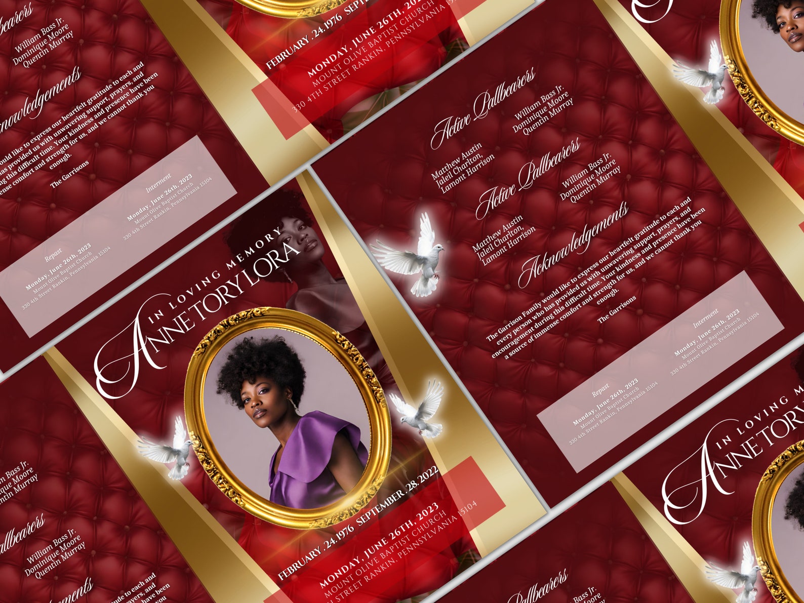 Red Luxury Funeral Program Template: Celebration of Life (digital ...
