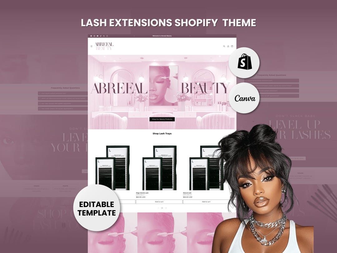 Pink Shopify Theme Template, Aesthetic Lash Theme, Website for Lash ...