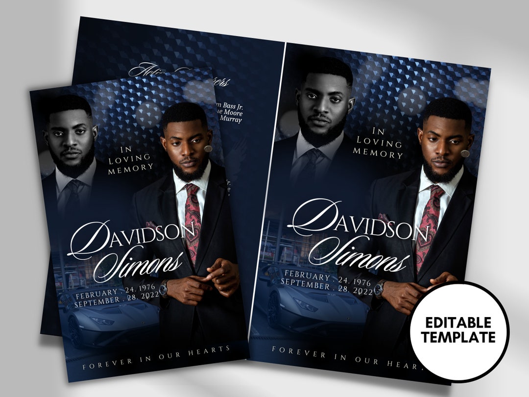 Luxury Blue Funeral Program: 4-page Memorial Booklet (digital Download ...