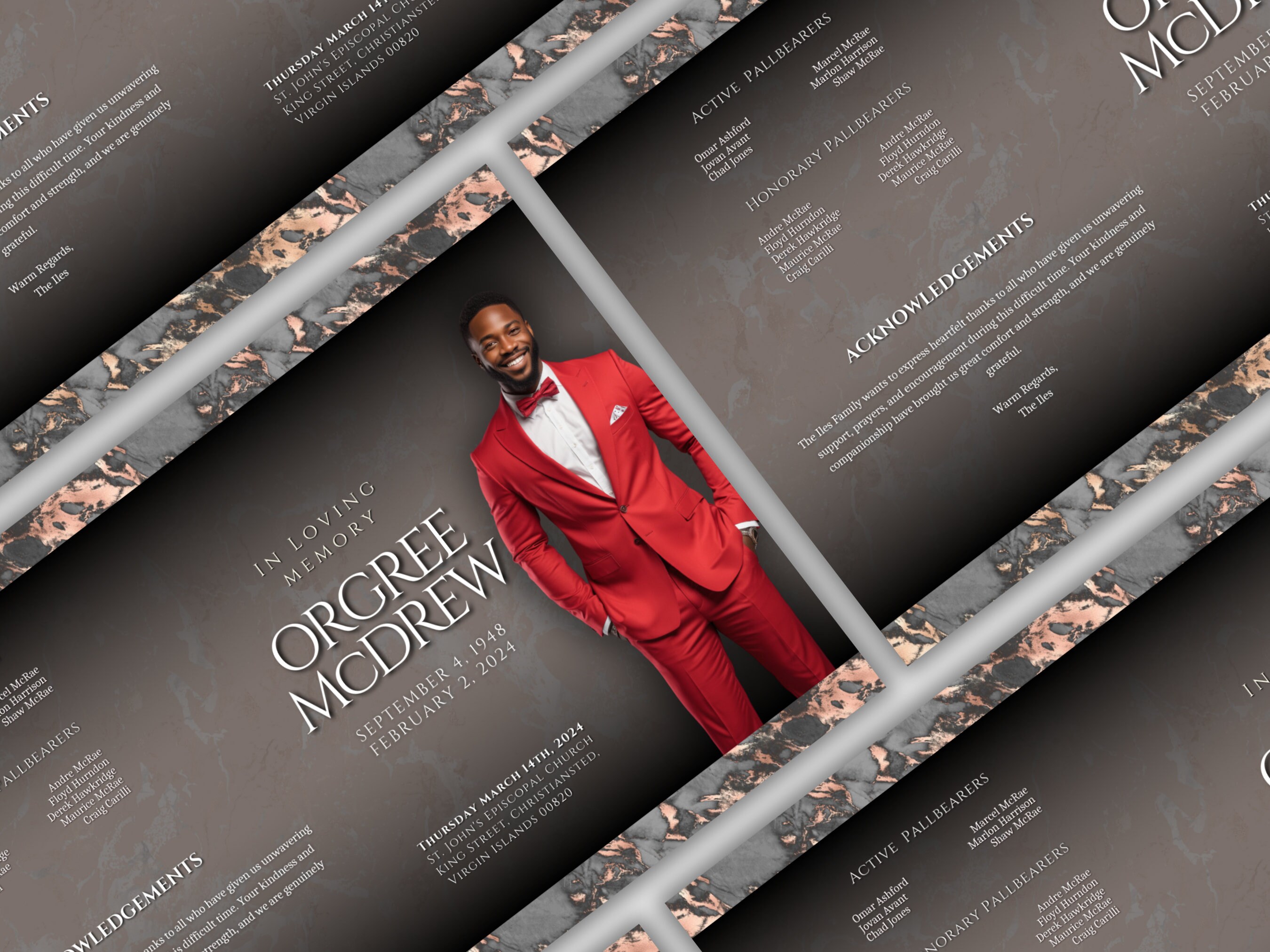 Mens Funeral Program Template: Black & Tan, 8-page Brochure (DIY ...