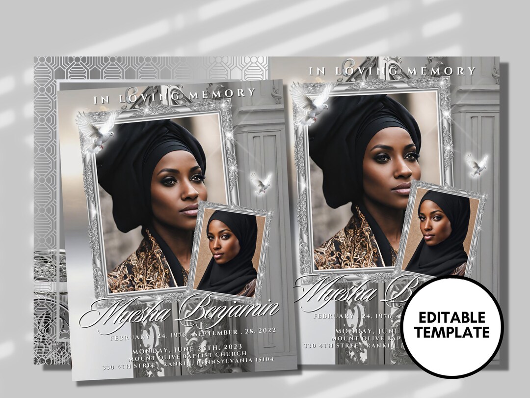 8.5"x 11" Silver Elegant Obituary Template (4 Pages) Muslim Style ...