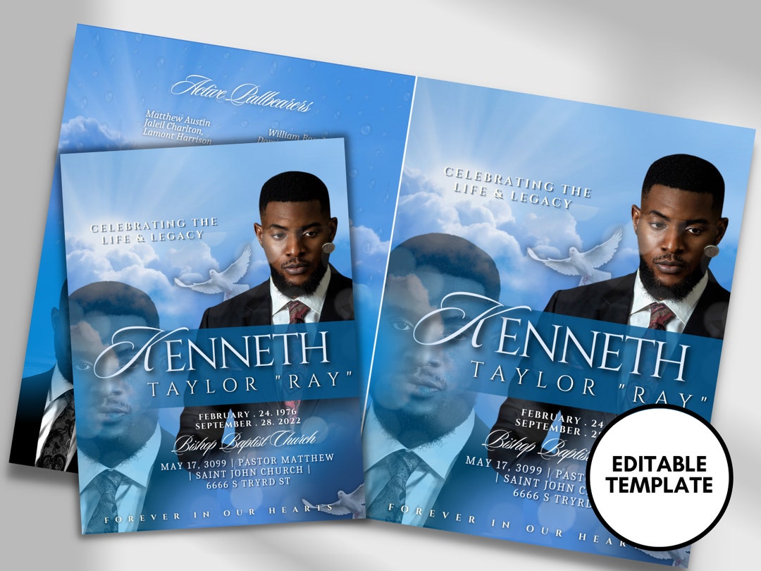 Blue Cloud Funeral Program Template: Celebration of Life (digital ...