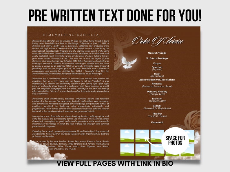 Gold Funeral Program Template: Celebration of Life Keepsake (digital ...