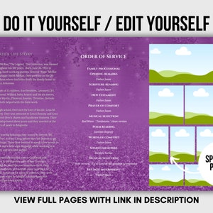 Funeral Program 17x11editable Template TRIFOLD Women Purple Glam in ...