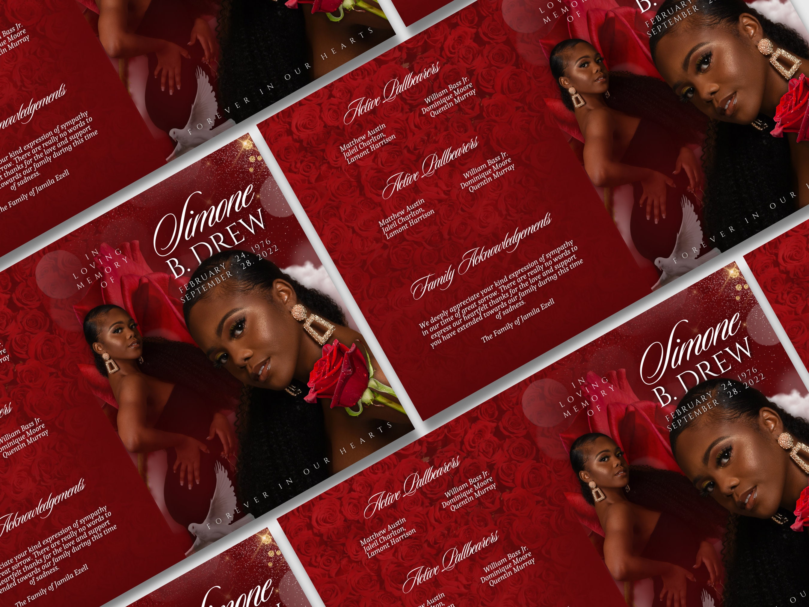 Red Funeral Program Template: Celebration of Life, Keepsake (digital ...