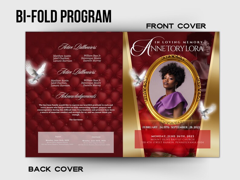 Red Luxury Funeral Program Template: Celebration of Life (digital ...