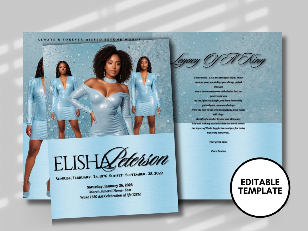 Turquoise Funeral Program Template: 8-page Memorial Booklet (DIY ...