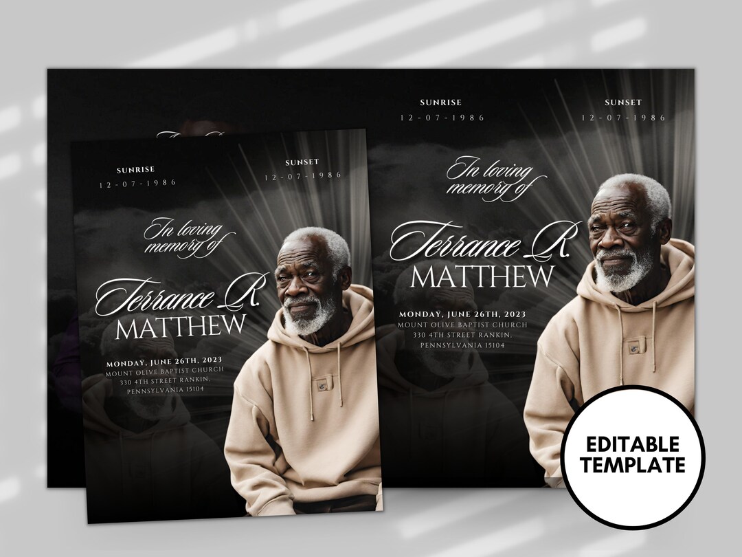 Black Sunrise Funeral Program Template: Yellow Cloud Design (digital ...
