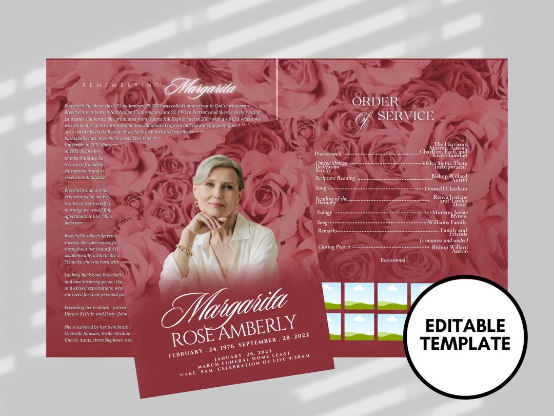 Pink Floral Funeral Program Template: Elegant Celebration of Life ...