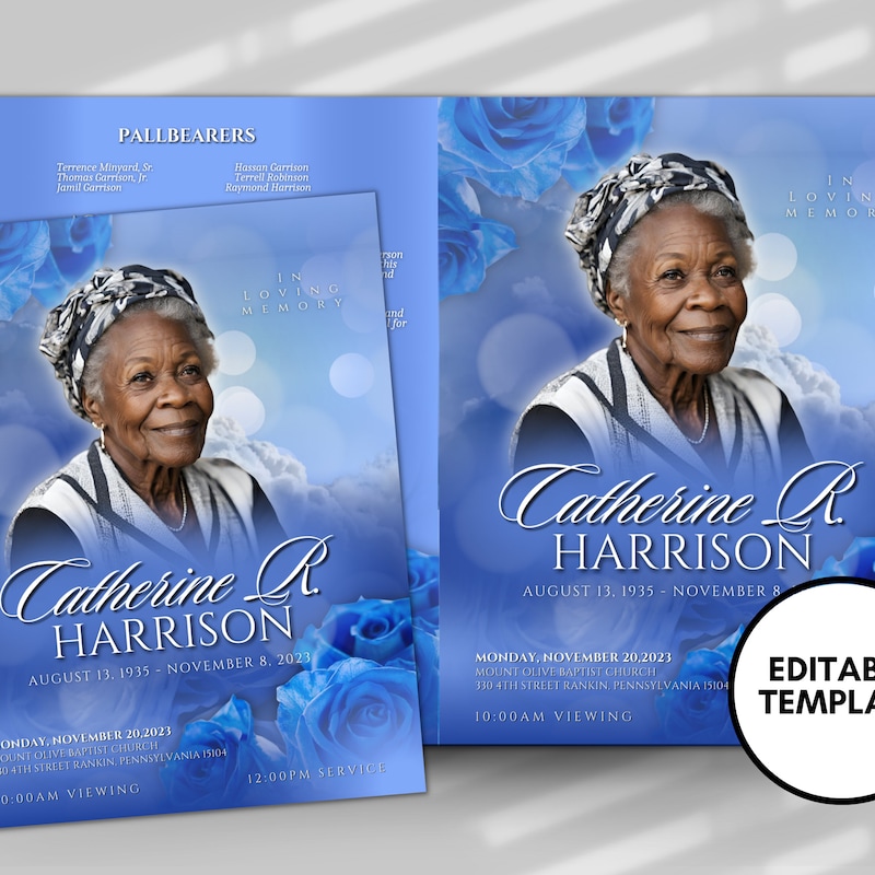 Blue Funeral Template - Etsy
