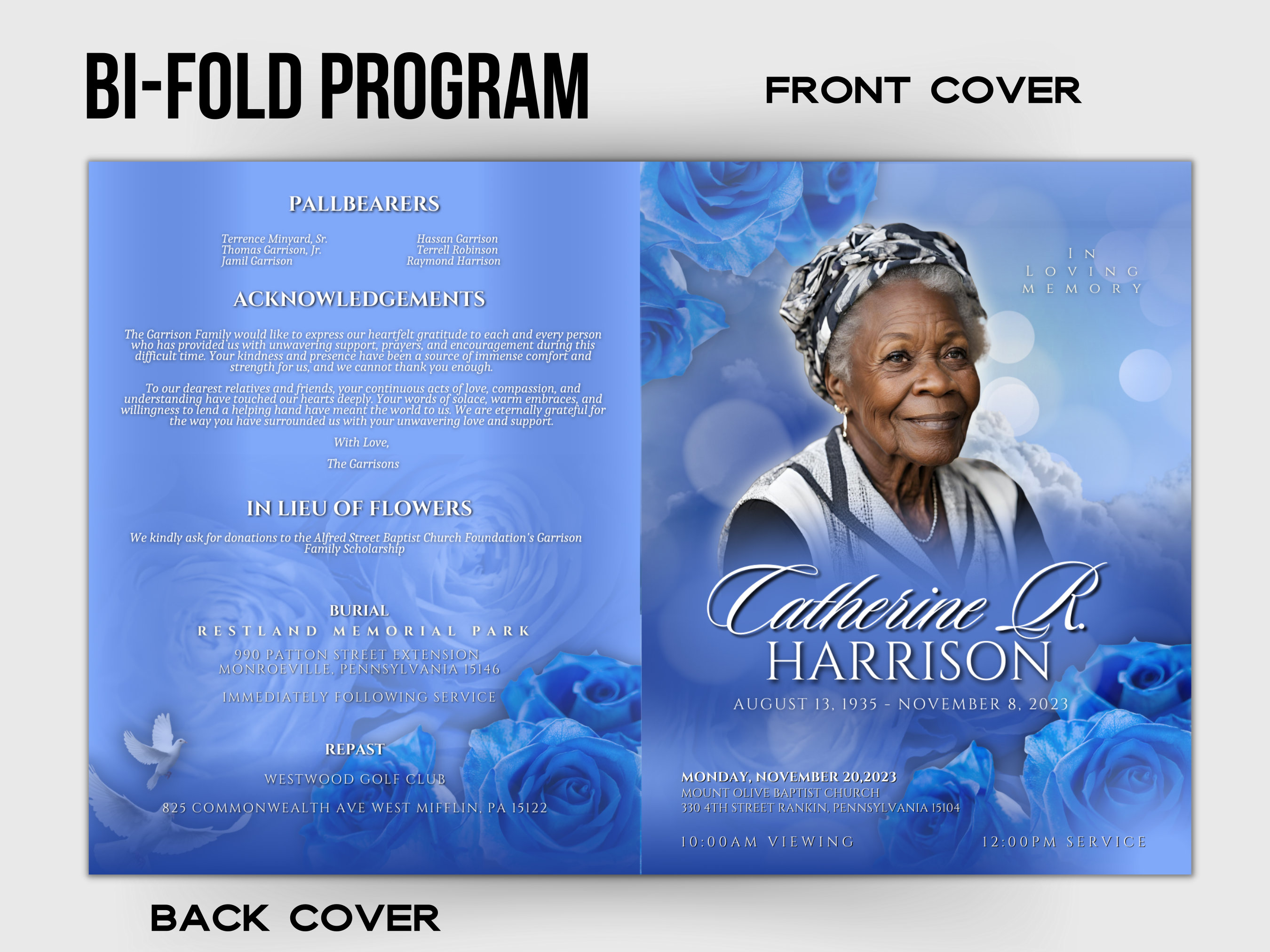 Blue Cloud Funeral Program: Celebration of Life Keepsake (digital ...