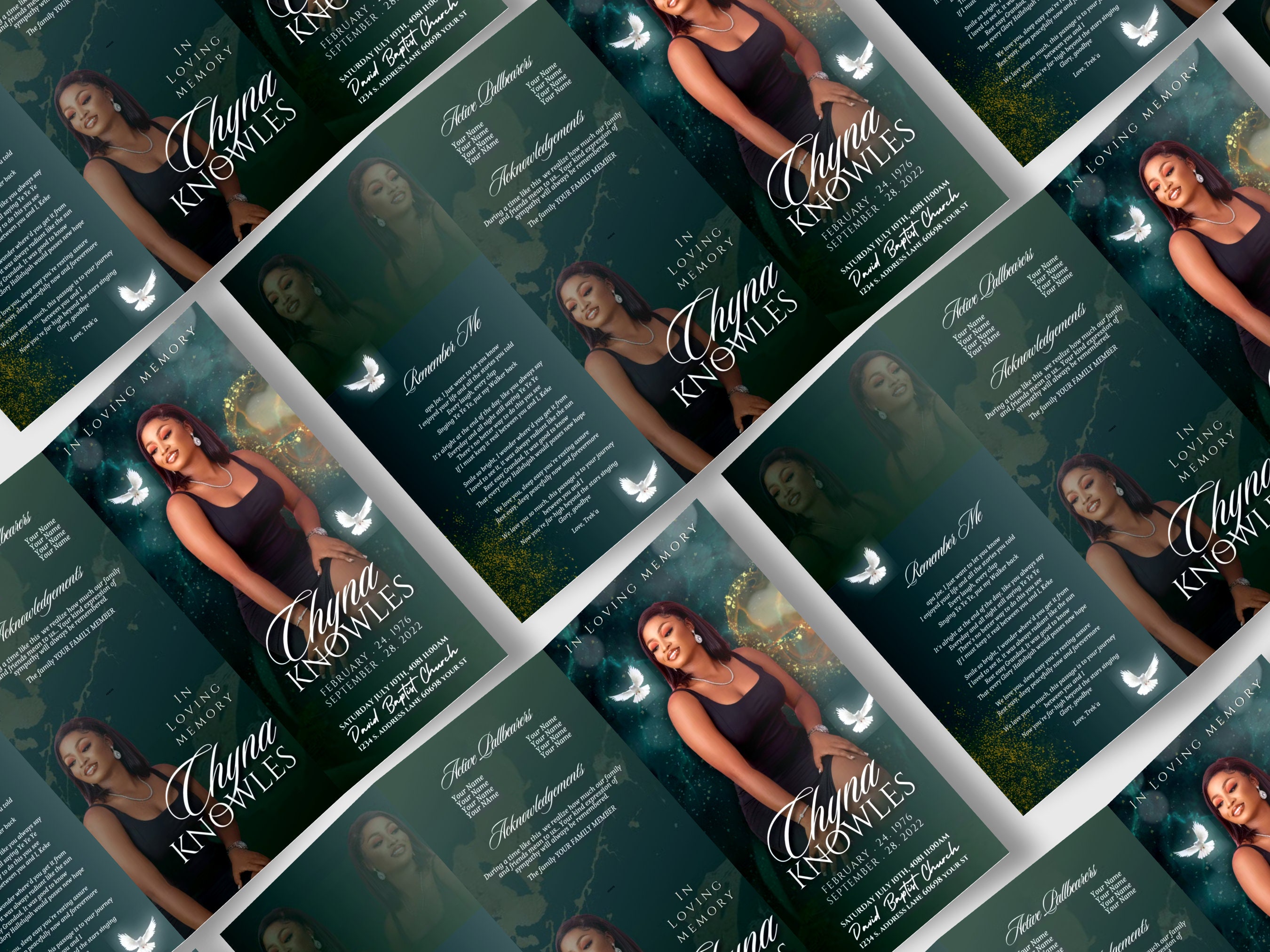 Emerald Green Funeral Program Template: Elegant Obituary (canva ...