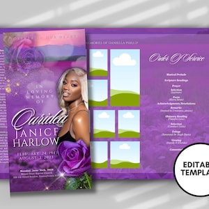 Purple Funeral Program Template: Celebration of Life, 11x17 (canva ...