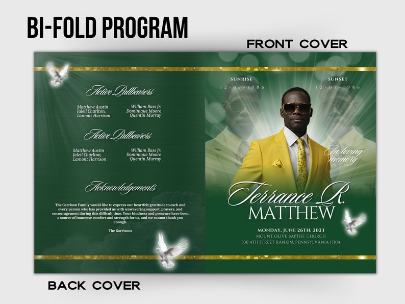 Green & Purple Funeral Program Template: Celebration of Life (digital ...