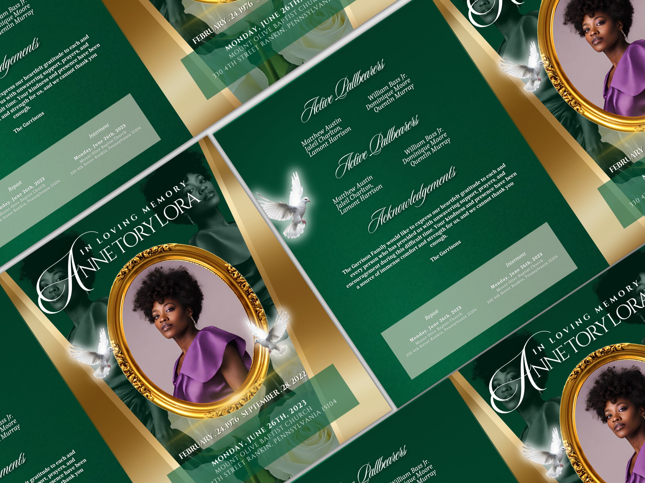 Green Funeral Program Template: 8-page Memorial Booklet (digital ...