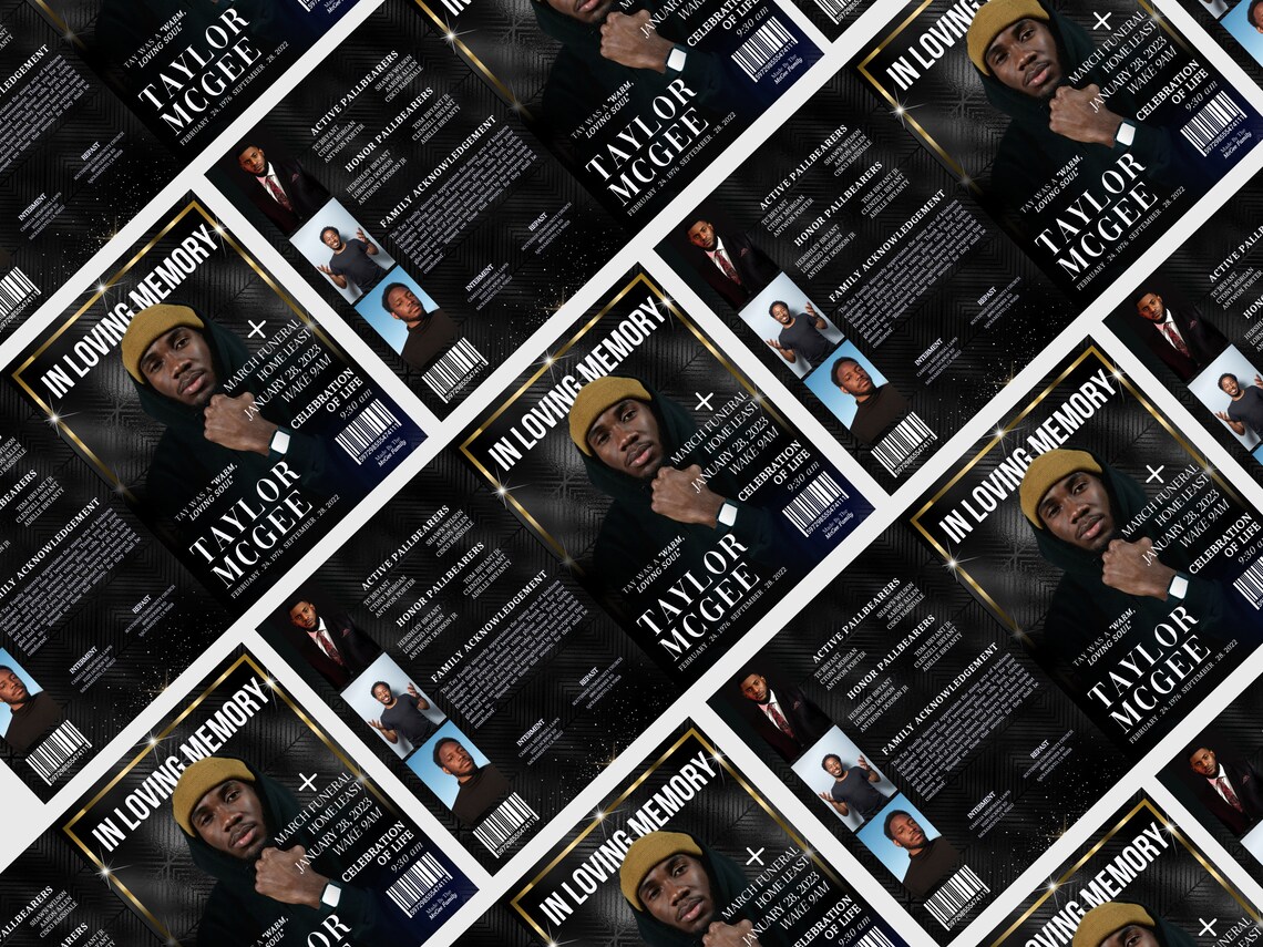 Black & Gold Funeral Program Template: Magazine Style Obituary (canva ...