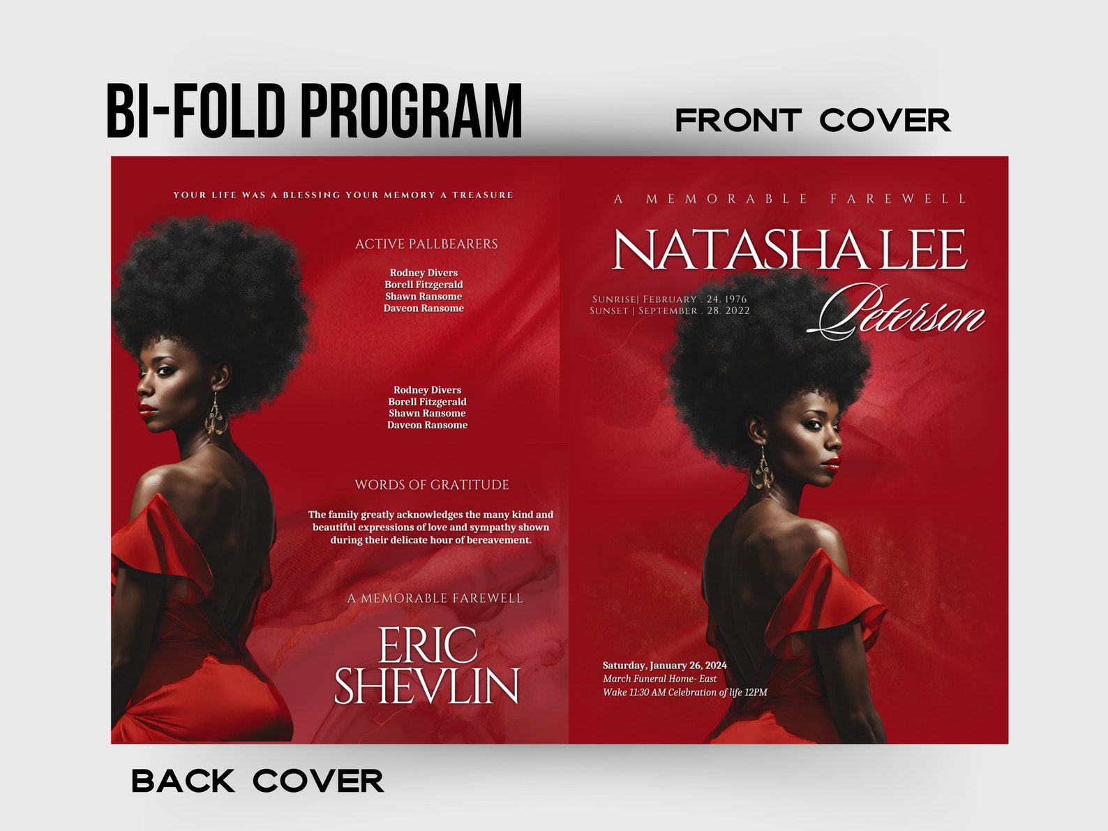 Funeral Memorial Booklet 8 Pages dark Red Funeral Program in Loving ...