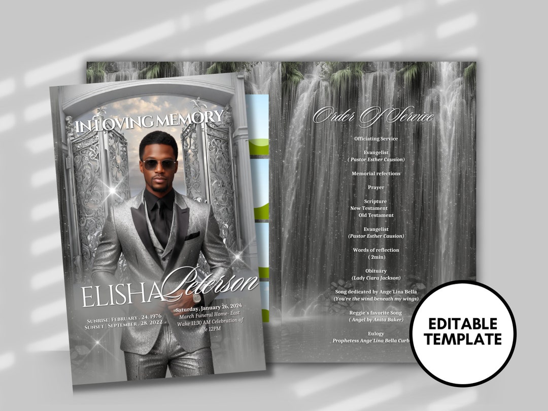 Men's Silver Glitter Funeral Program Template: 8-page DIY Booklet - Etsy
