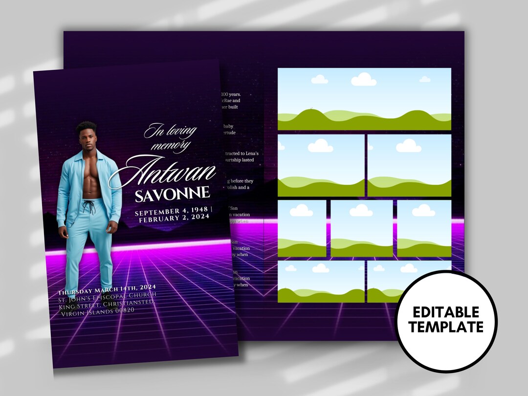 Funeral Programs 5.5"x8.5" Editable Template 8 Page COLORFUL NEON ...