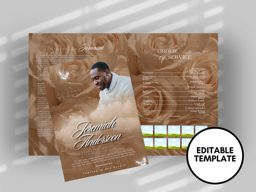 Brown Rose Funeral Program Template: Celebration of Life (digital ...