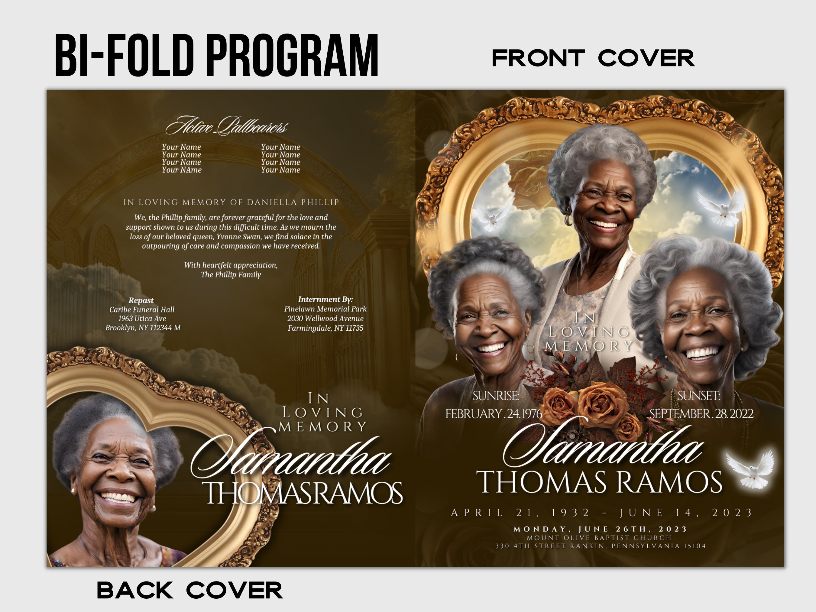 Elegant Funeral Program Template: Brown Memorial, Celebration of Life ...