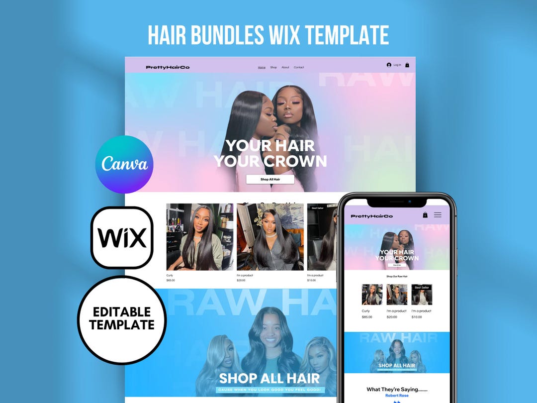 Hair Bundle Wix Website Template: Editable Canva Banners (digital ...