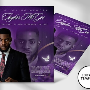 Purple Funeral Program Template: Celebration of Life Booklet (digital ...