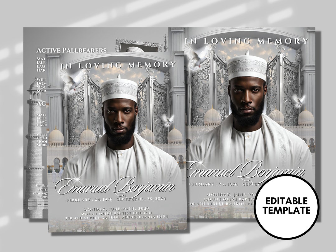 Men's Muslim Funeral Program Template: Celebration of Life (canva ...