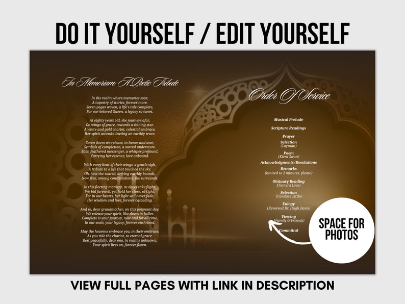 Islamic Funeral Program Template: Men's Obituary, Celebration of Life ...