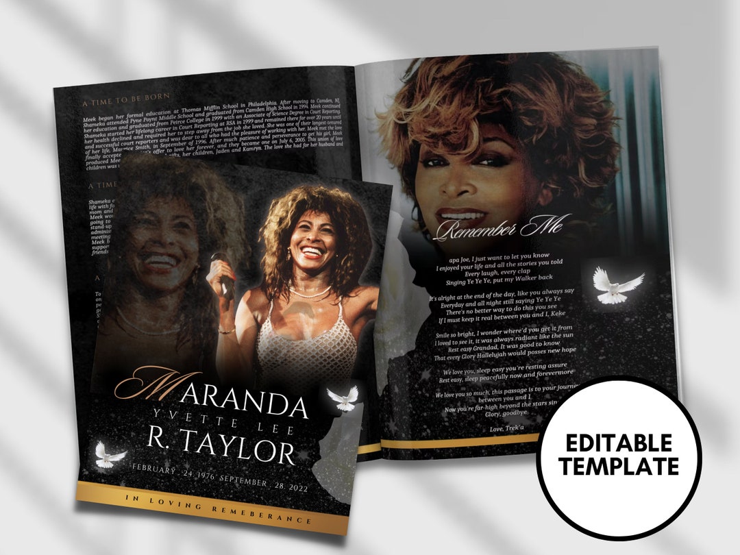 Elegant Funeral Memorial Booklet: Black & Gold Canva Template - Etsy