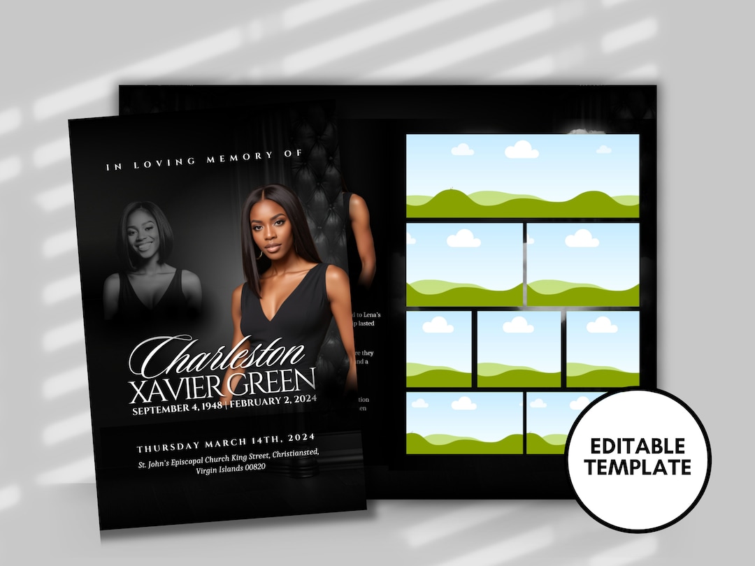 Women's Funeral Program Template: Black in Loving Memory, 8 Page (DIY ...