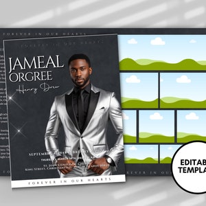 Men's Funeral Program Template: Silver Grey, 8-page (DIY Canva) - Etsy