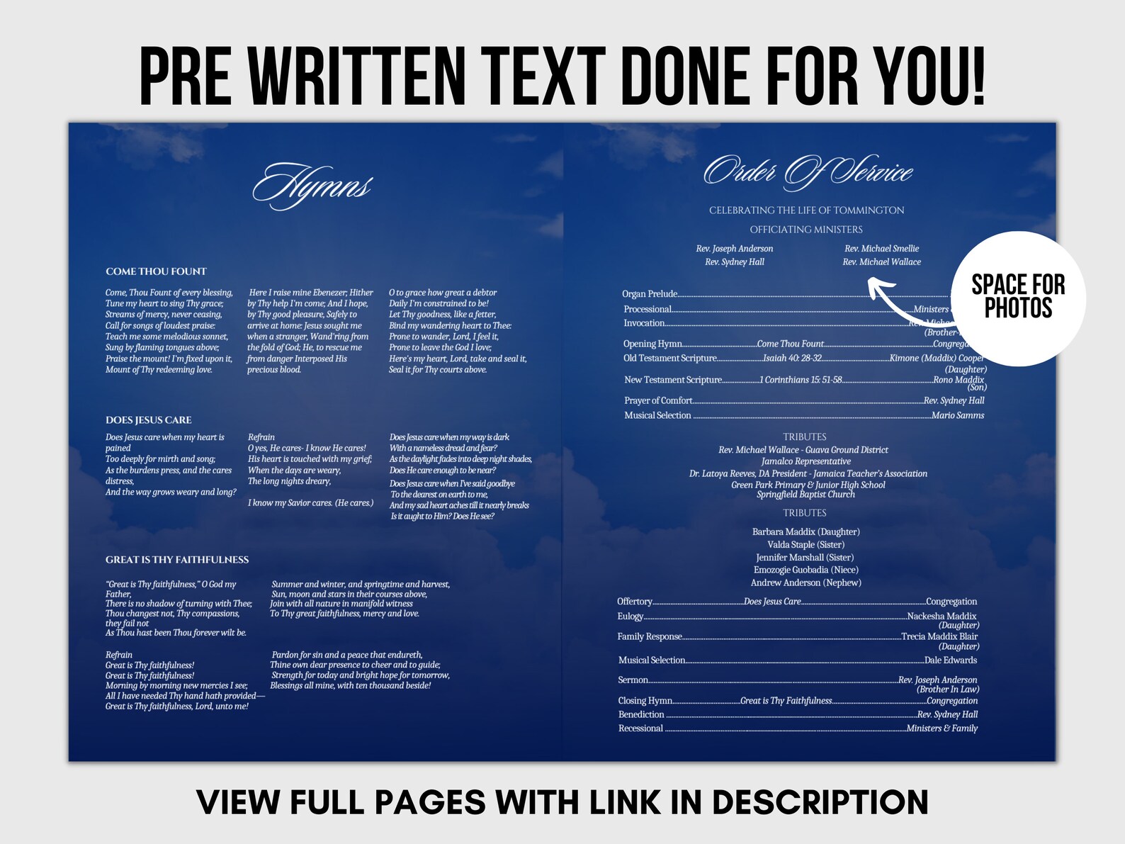 Blue Cloud Funeral Program Template: 8-page Memorial Booklet (digital ...
