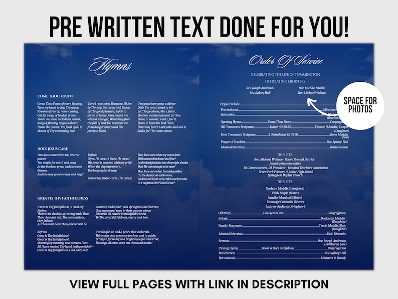 Blue Cloud Funeral Program Template: 8-page Memorial Booklet (digital ...