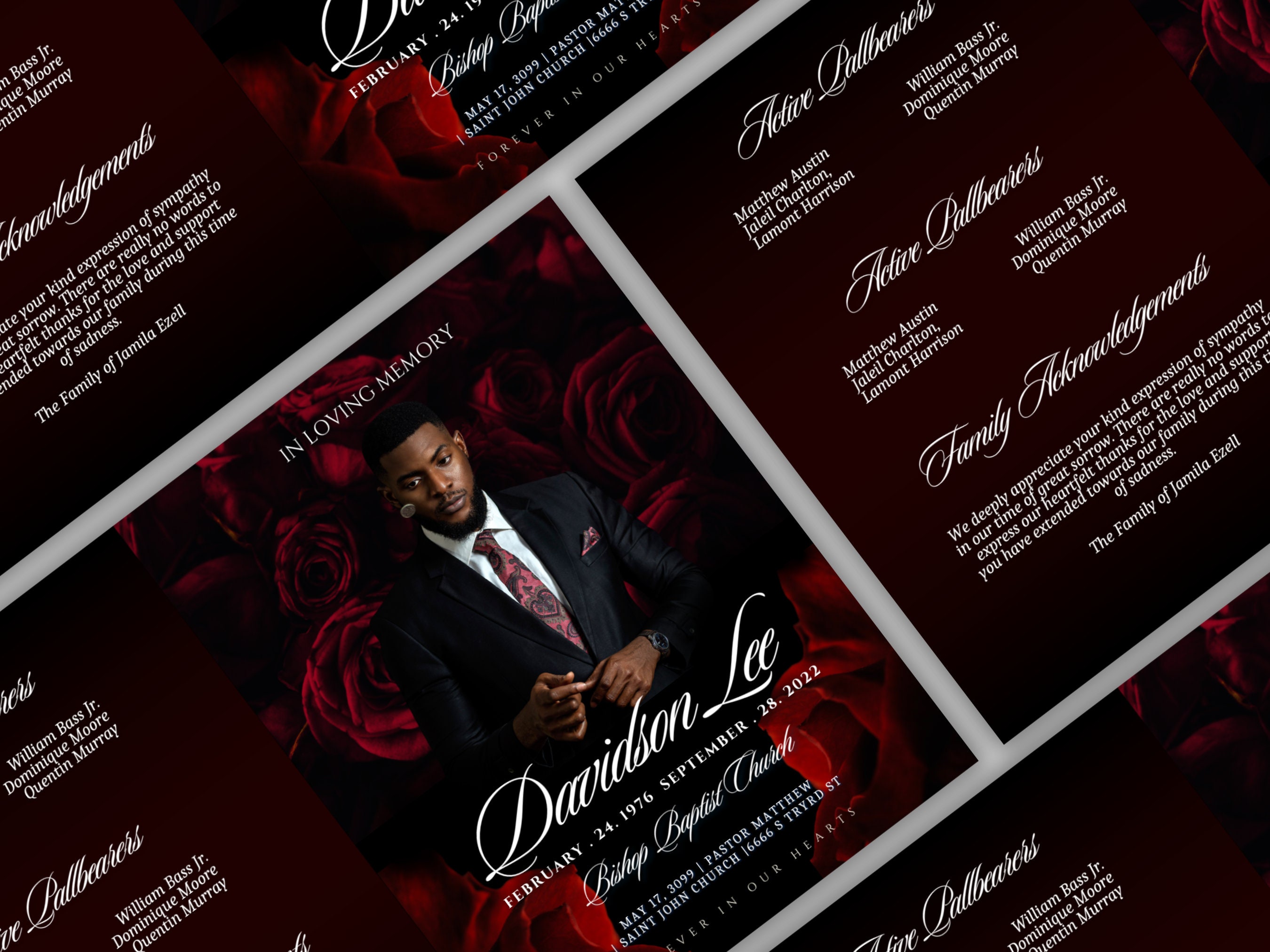 Red Rose Funeral Program Template: Celebration of Life (digital ...