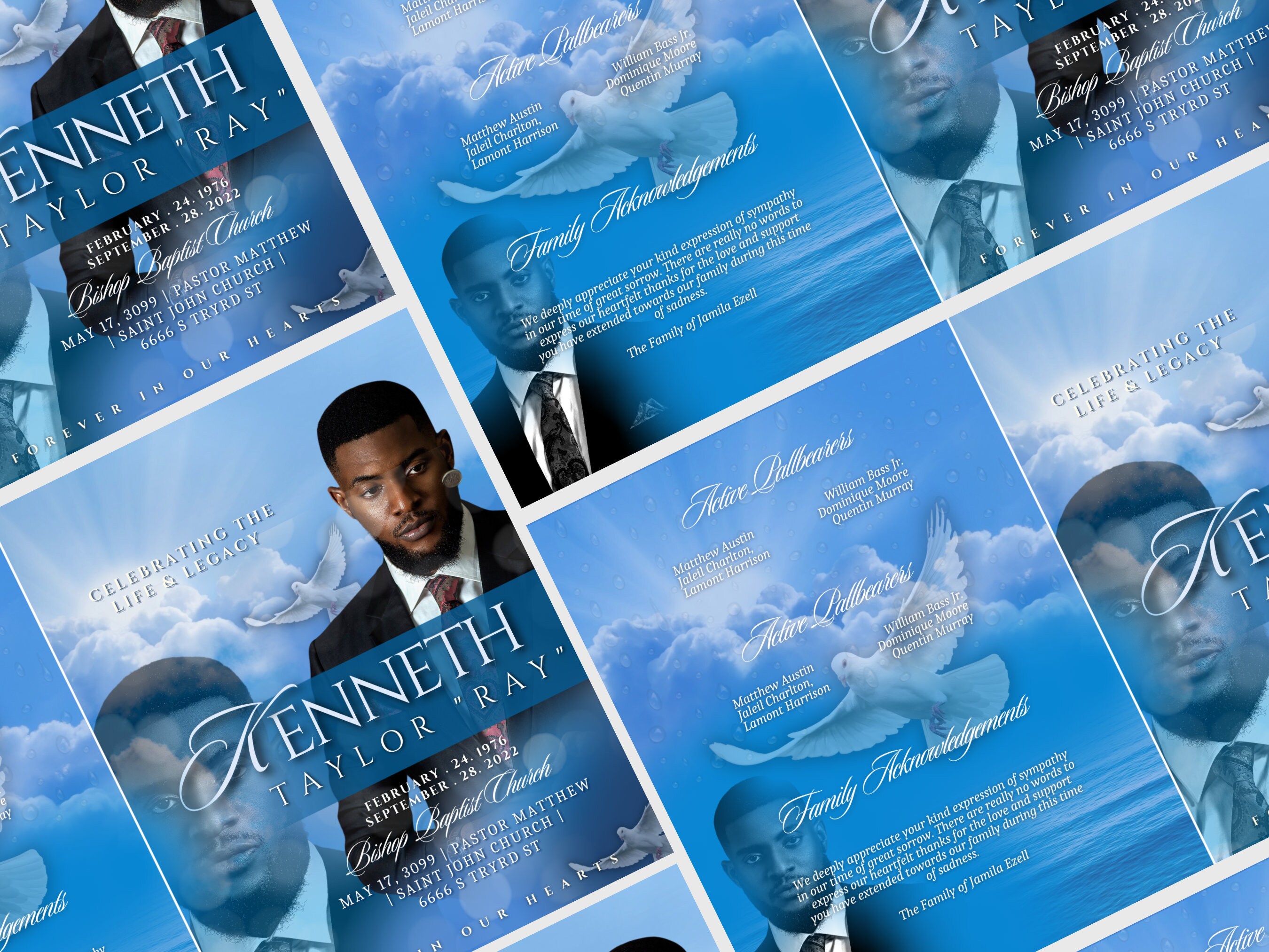 Blue Cloud Funeral Program Template: Celebration of Life (digital ...
