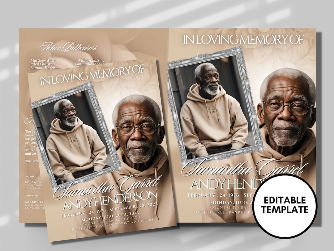 8.5"x11" BOOKLET Memorial Program (8 Pages)| Luxury Beige Funeral ...