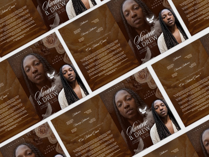 Brown & Gold Funeral Program Template: 4-page Memorial Booklet (digital ...