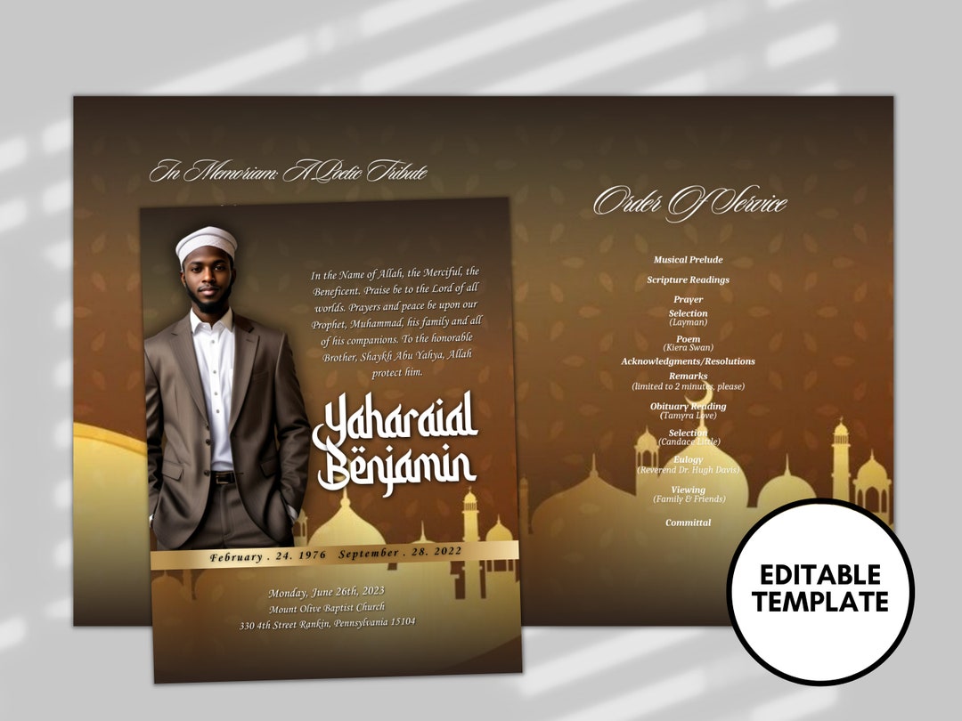 8.5"x 11" Islamic Golden Funeral Template (8 Pages) Men's Muslim Style ...