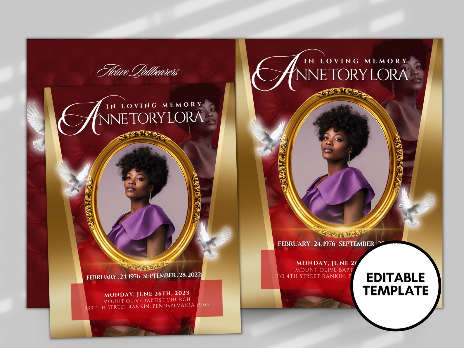 Red Luxury Funeral Program Template: Celebration of Life (digital ...