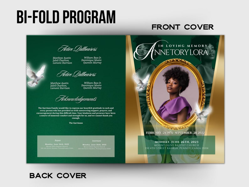 Green Funeral Program Template: 8-page Memorial Booklet (digital ...