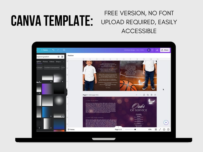 5.5x8.5 BOOKLET Memorial Program 4 Pages PURPLE Style Funeral Program ...