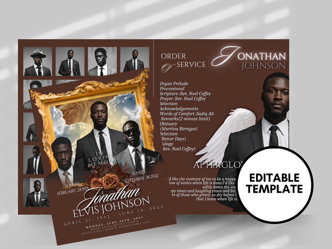 Brown Funeral Program Booklet (8.5"x11"): Celebration of Life, Canva ...