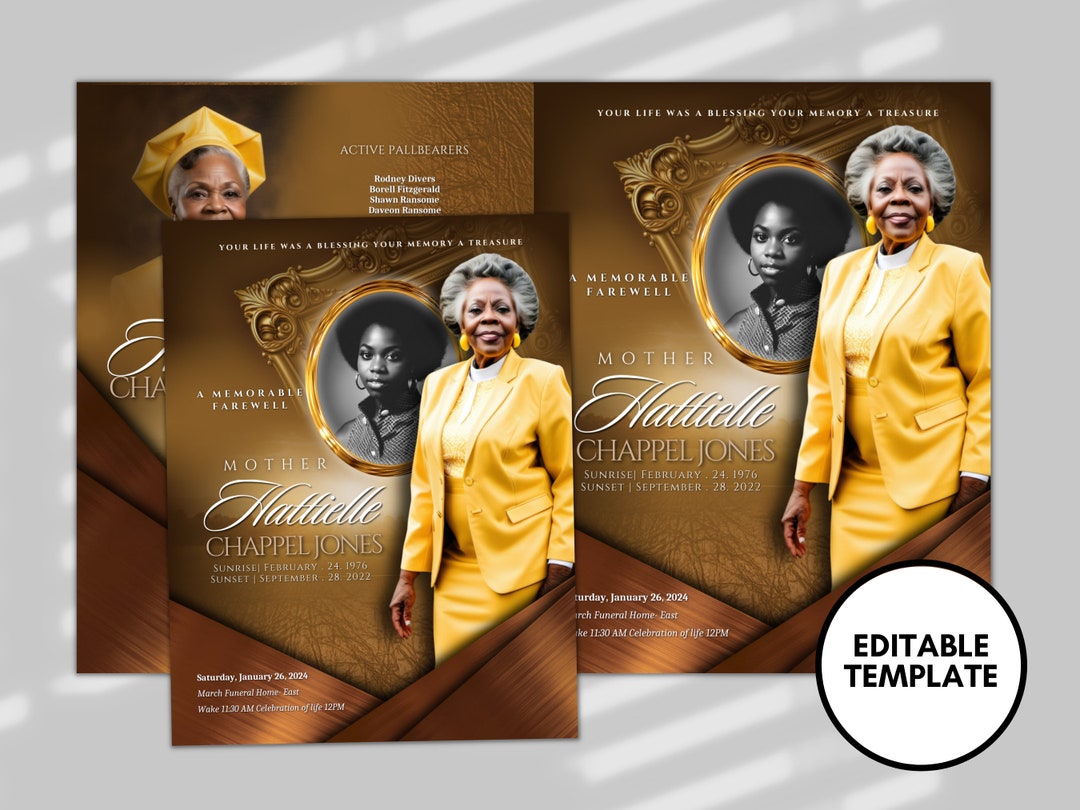Elegant Brown Funeral Program Template: Yellow Cloud Design (digital ...