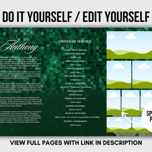 Funeral Programs 17x11 Editable Template TRIFOLD Men Fiery GREEN Metal ...